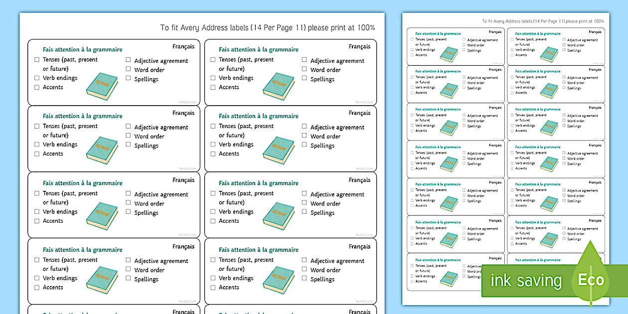 Time-Saving French Marking Grammar Stickers - Twinkl