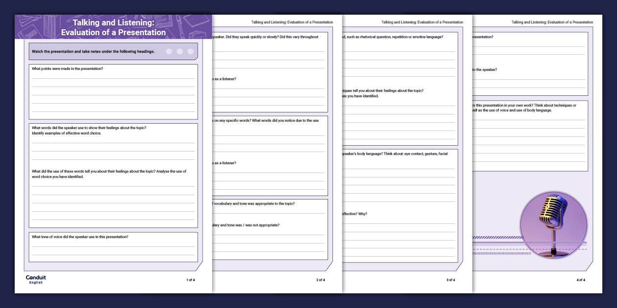 Talking and Listening: Evaluation of a Presentation - Twinkl