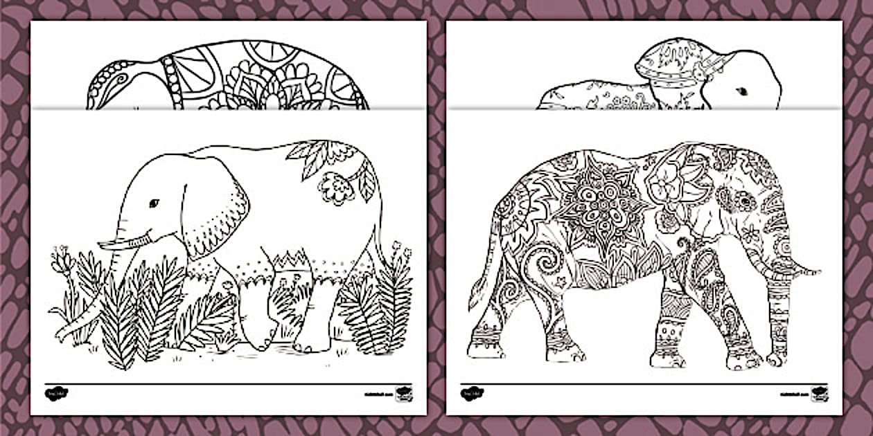 Easy Elephant Mandala Coloring Pages for Kids (teacher made)