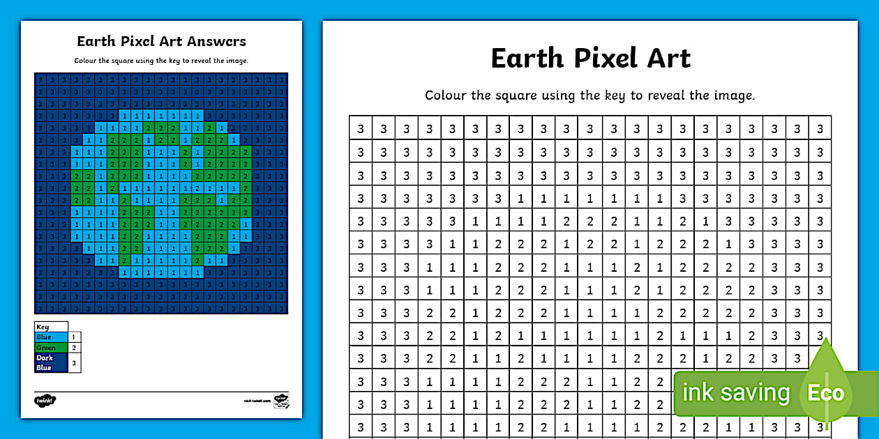 Earth Pixel Art Template (teacher made) - Twinkl