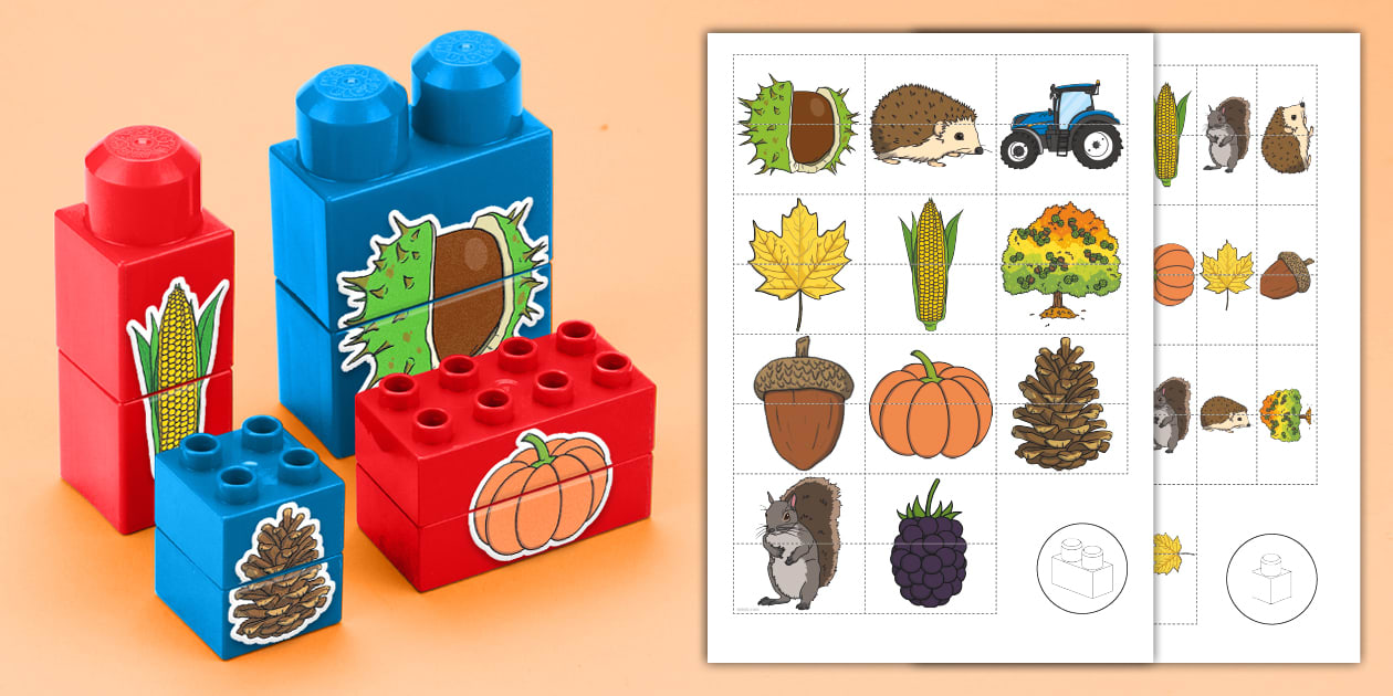 Autumn Matching Connecting Bricks Game - Twinkl
