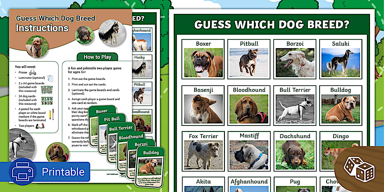 Guess Which Dog Breed Two-Player Board Game (teacher made)