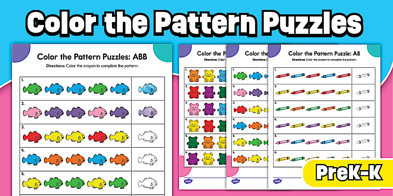 Color the Pattern Puzzles Worksheets for PreK-K