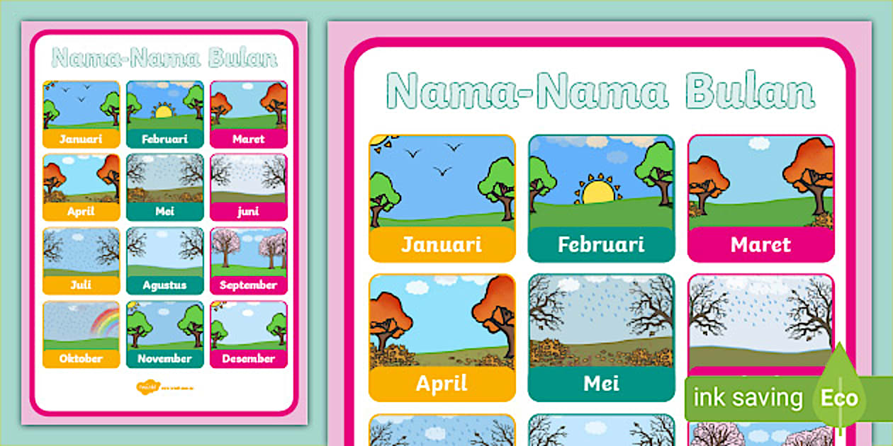 Months of the Year Seasons A4 Poster Indonesian - Twinkl