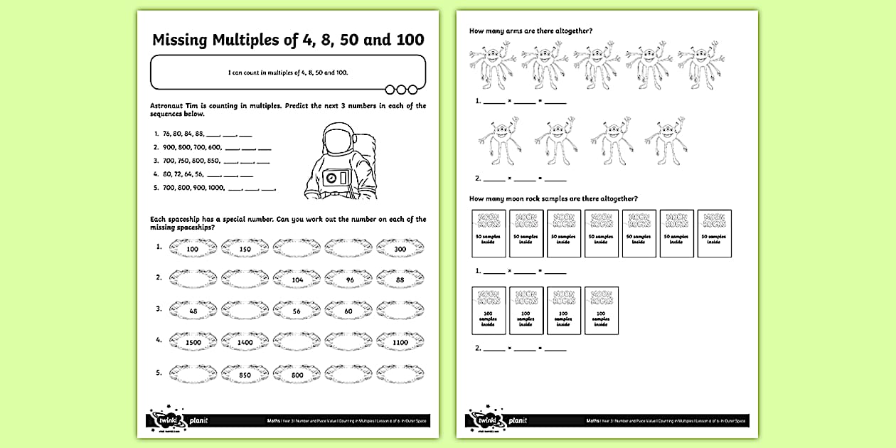 Missing Multiples of 4, 8, 50 and 100 Worksheet / Worksheet