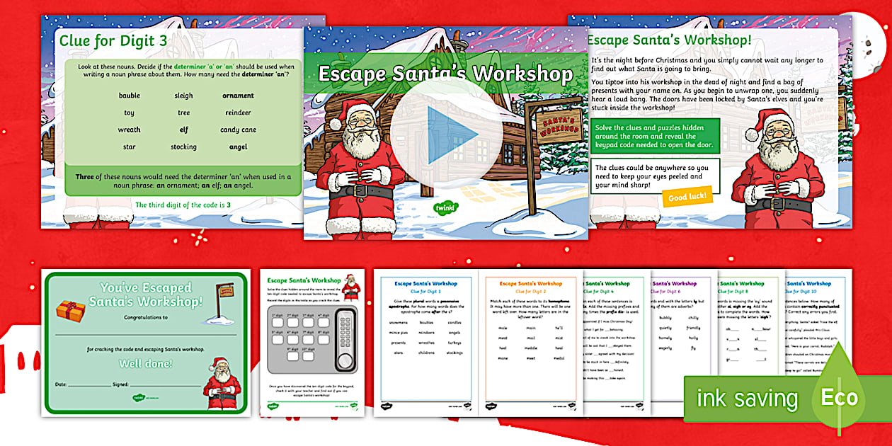 LKS2 English Escape Santa’s Workshop Game (Teacher-Made)