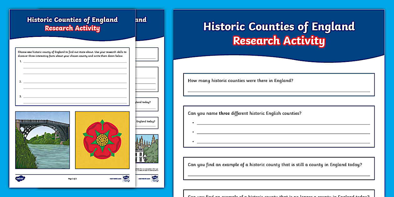 Historic County of England: Research Activity (teacher made)