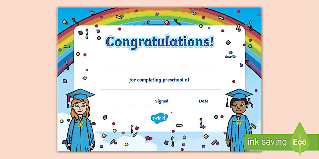 Preschool Graduation Certificates - Rainbow-Themed - Twinkl