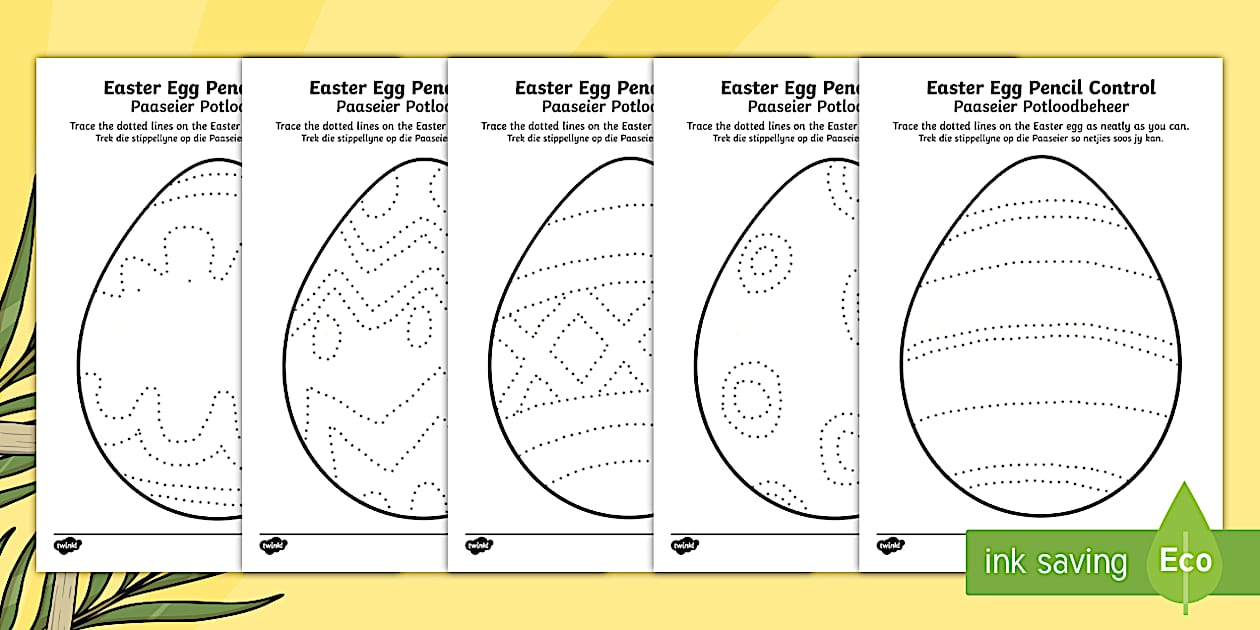 Easter Egg Pencil Control Worksheets English/Afrikaans