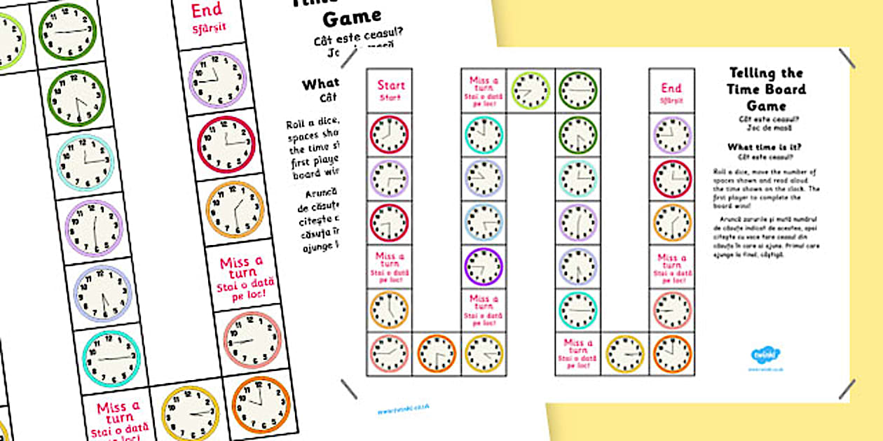 Telling The Time Board Game KS1 O'clock Half Past Quarter To and Past ...