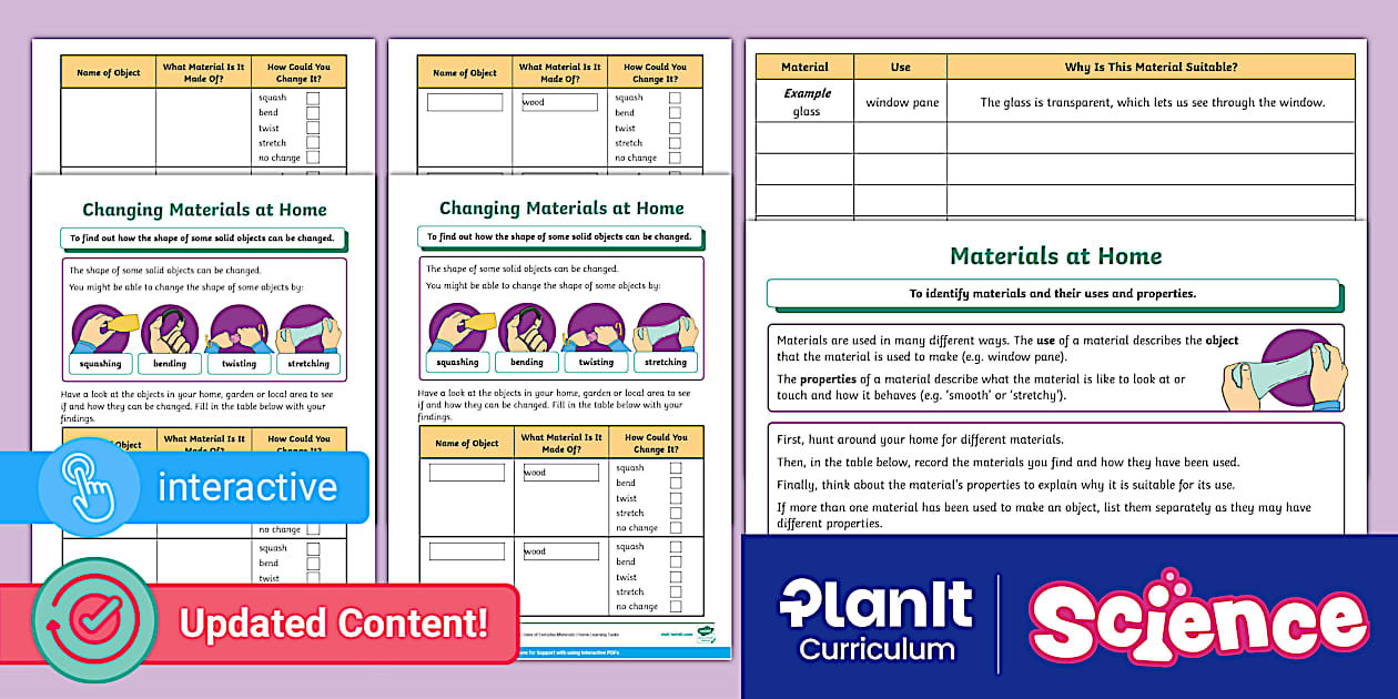Science: Uses of Everyday Materials: Year 2 Home Learning Tasks