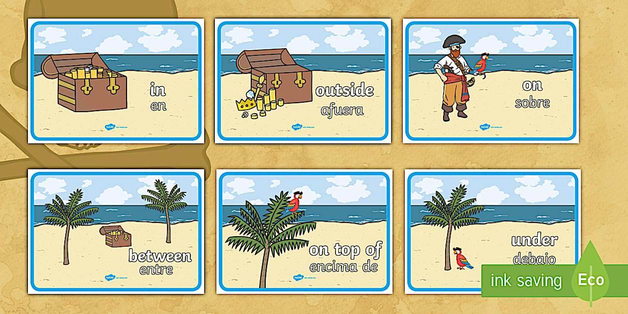 Pirate Positional Language Display Posters - English / Spanish - Pirate
