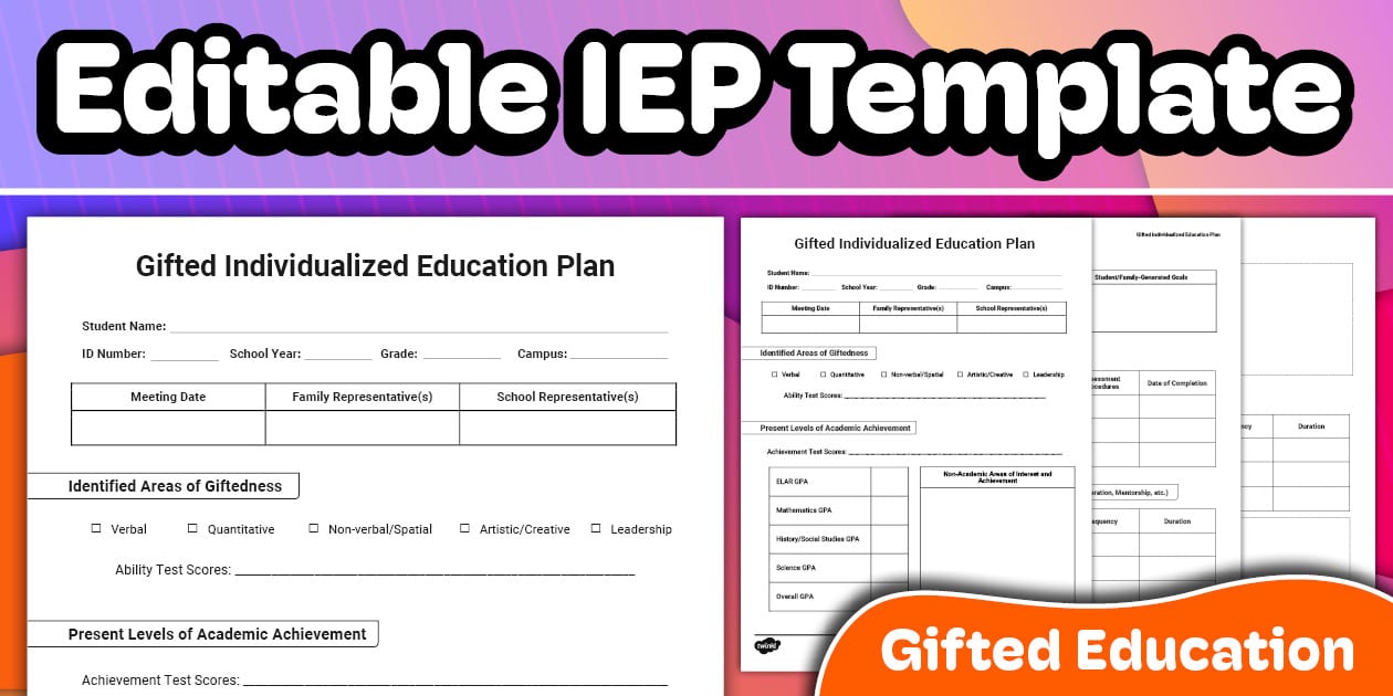 Editable Gifted Individualized Education Plan Template