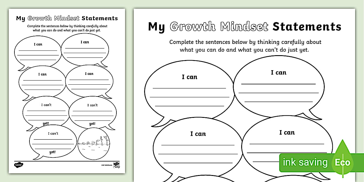 My Growth Mindset Statements Activity Sheet,I Can,I Can't