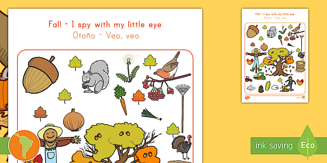 Fall I Spy With My Little Eye Activity English/Spanish - Fall Themed I Spy