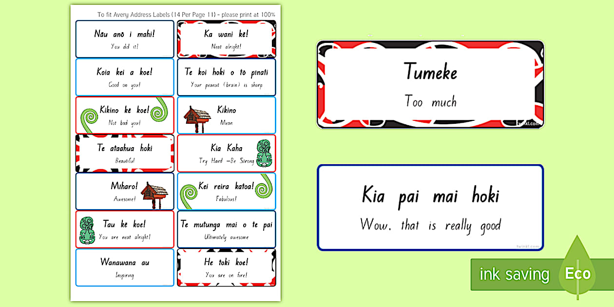 Cursive Celebrating the Child Labels English/Te Reo Māori