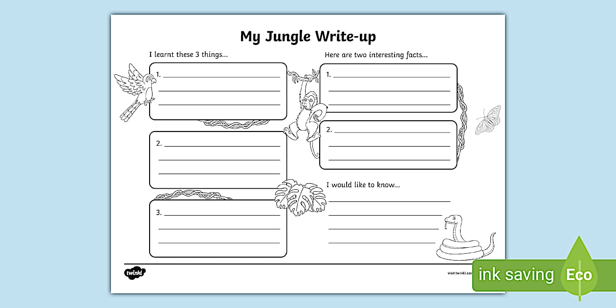 Jungle Themed Write Up Worksheet (teacher made) - Twinkl