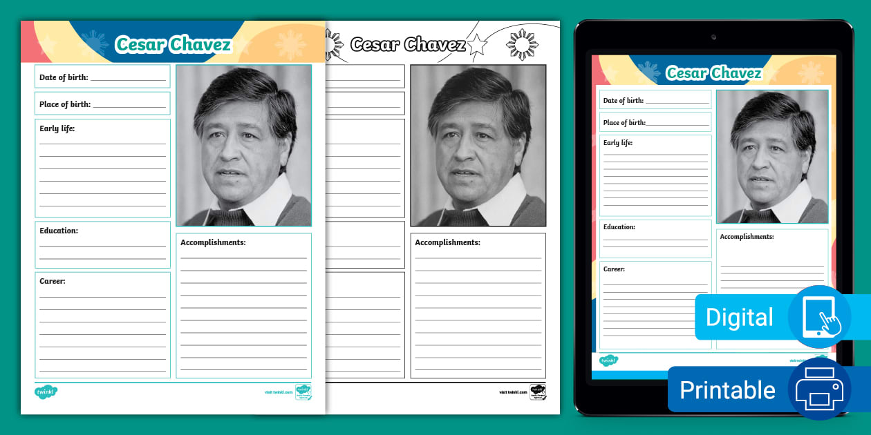 All About Cesar Chavez Research and Write Worksheet - Twinkl