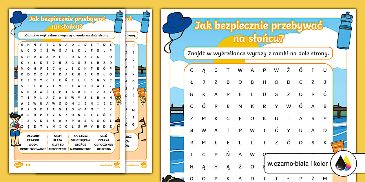 Jak bezpiecznie przebywać na słońcu? | Wykreślanka