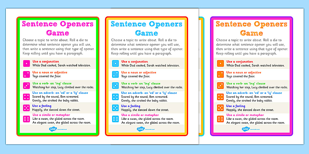 Editable Sentence Openers Dice Activity (professor feito)