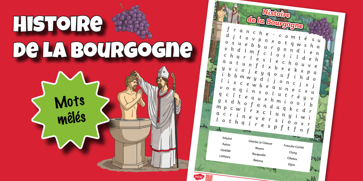 Mots mêlés : Histoire de la Bourgogne - Twinkl