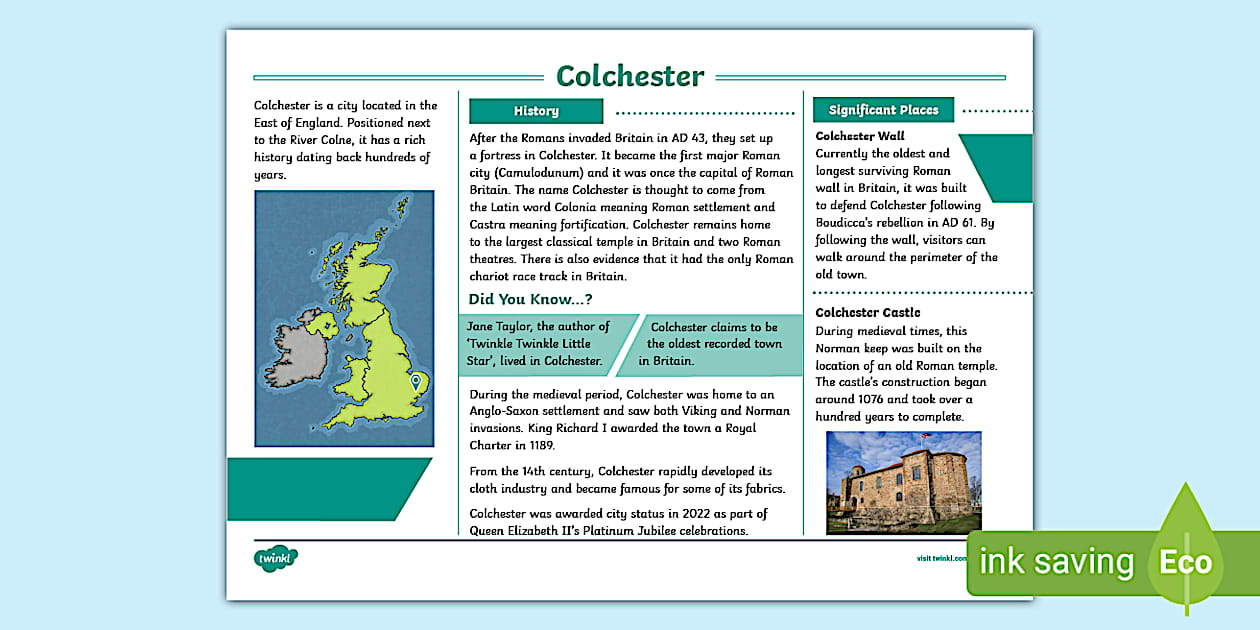 Colchester Local History Fact File (Teacher-Made) - Twinkl