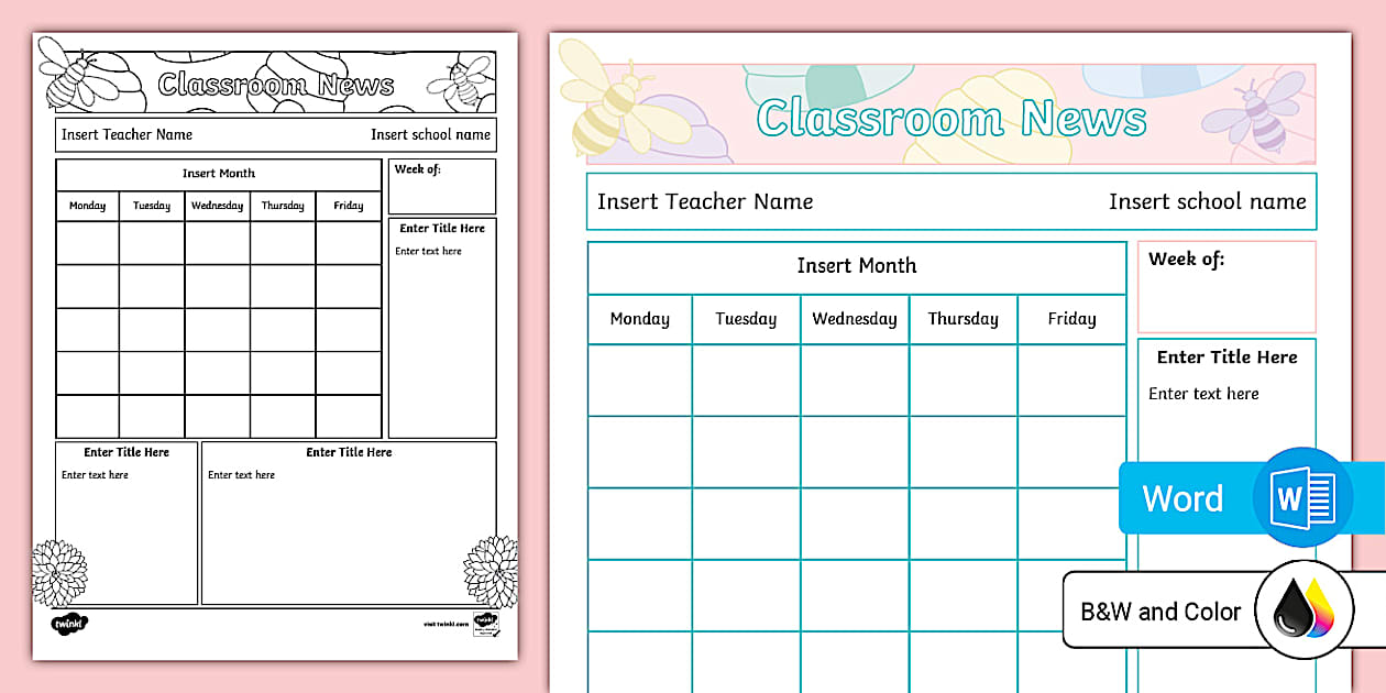 Editable Pastel Bee Theme Newsletter