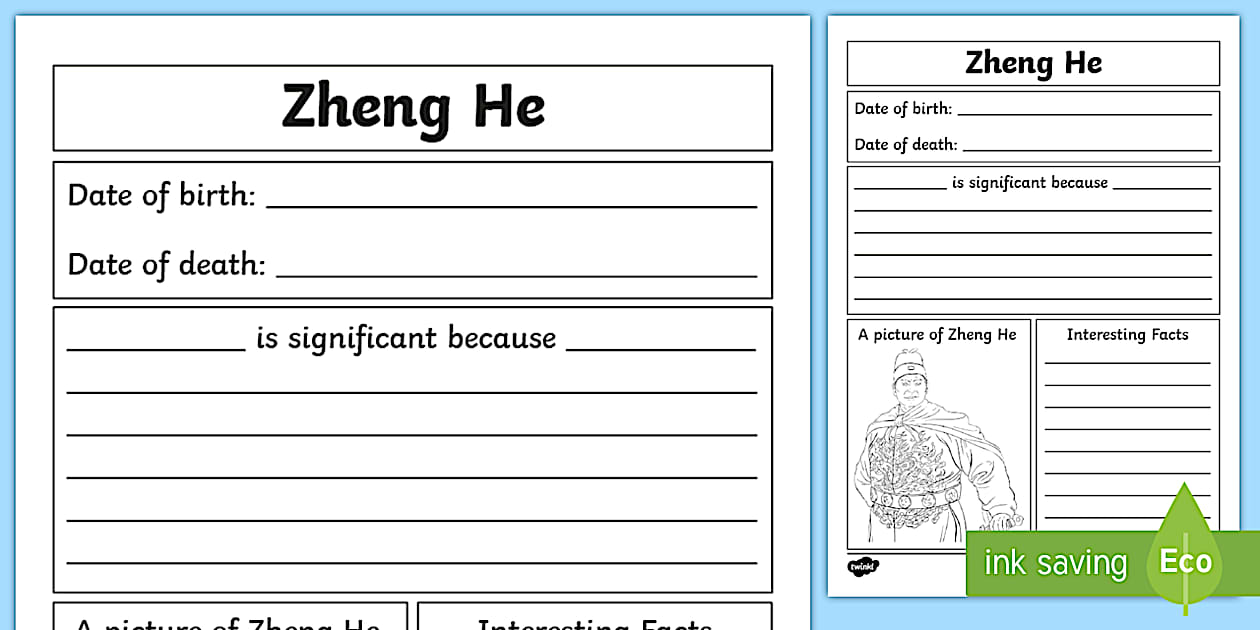 Zheng He Significant Individual Writing Frame - Twinkl