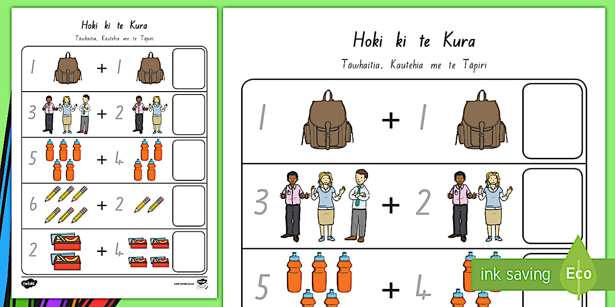 Back to School Trace, Count and Add to 10 Worksheet Te Reo Māori