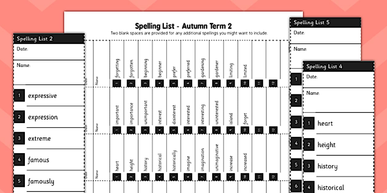 Editable Home Educators Spelling Lists Year 3 Autumn 2