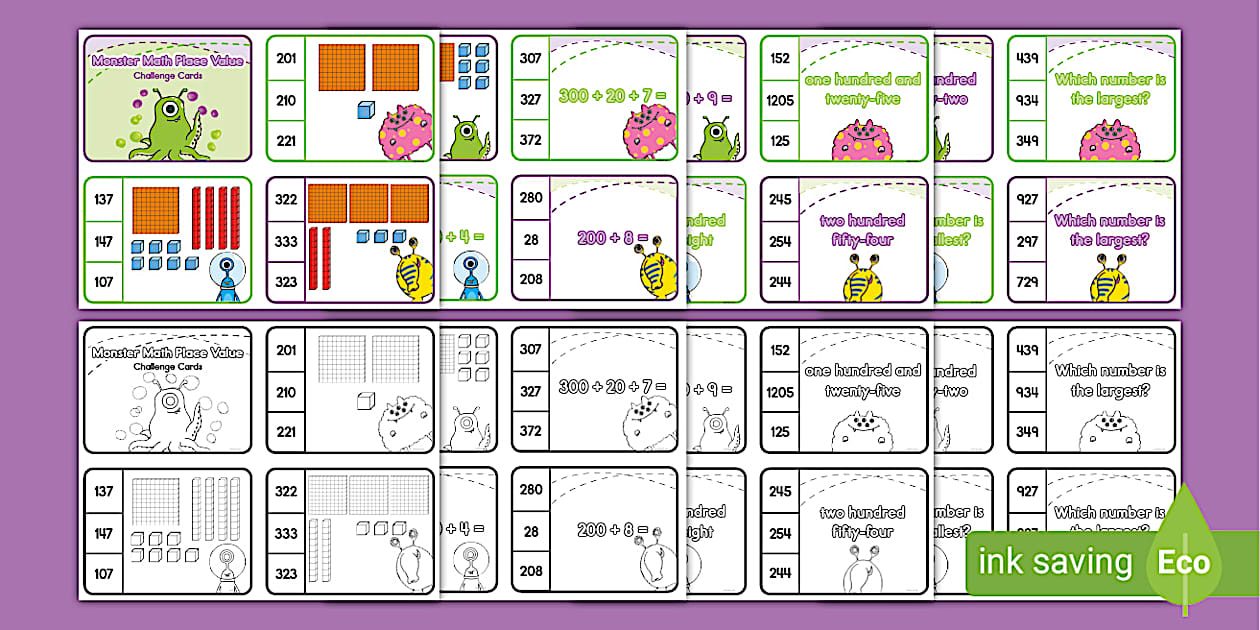 Monster Math Place Value Challenge Cards (Teacher-Made)