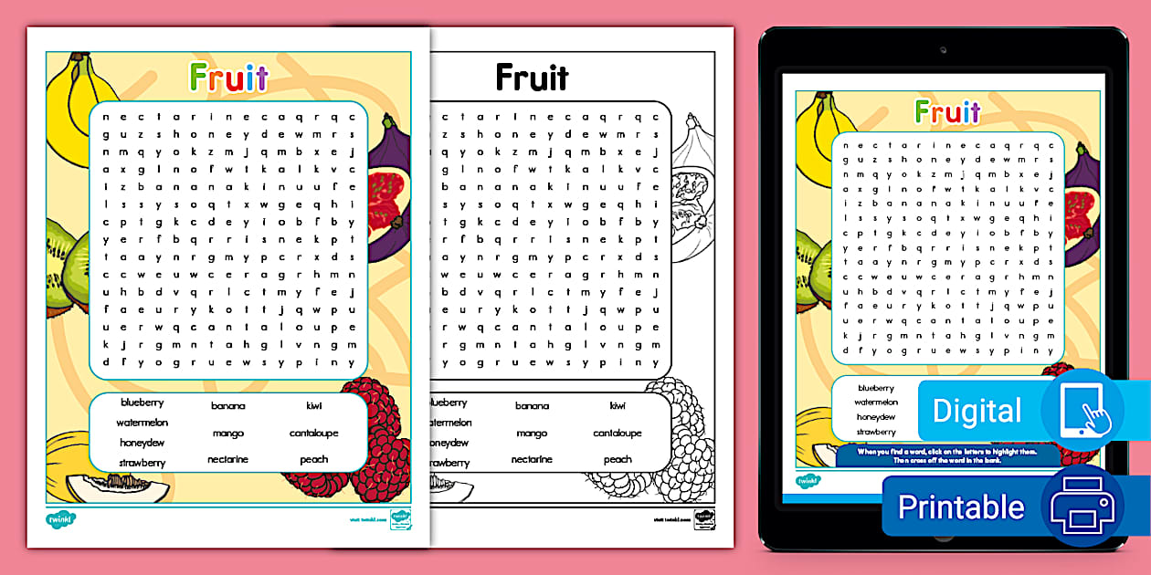 Fruit Word Search for K-2nd Grade (teacher made) - Twinkl