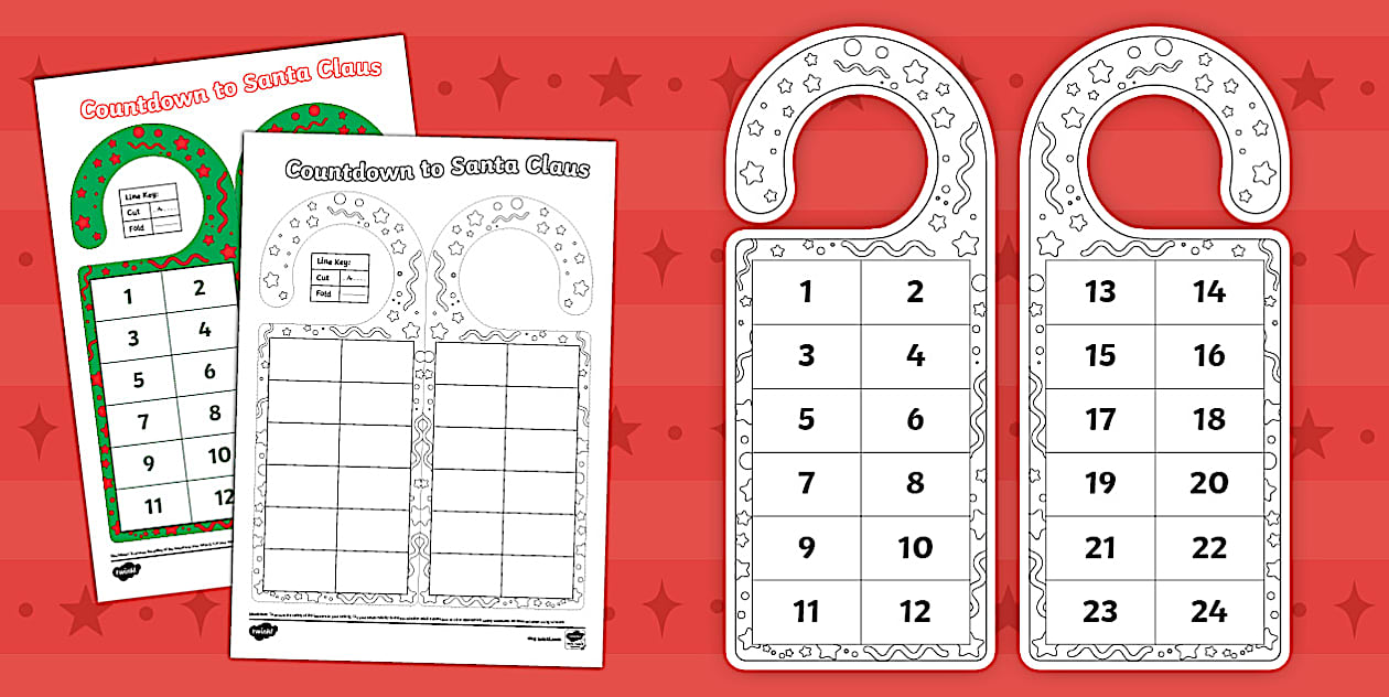 Countdown to Santa Claus Door Hanger Worksheet - Twinkl