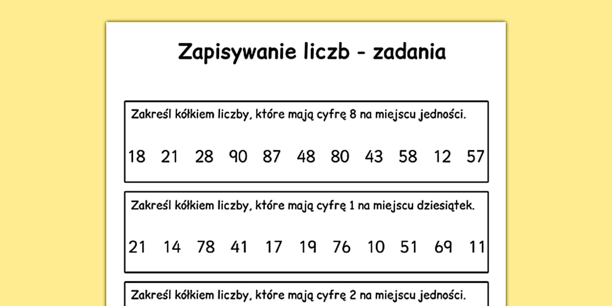 Arkusz Zapis liczb 2-cyfrowych po polsku (teacher made)