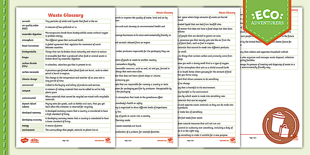 Year 6 Waste: Key Vocabulary Glossary (teacher made)