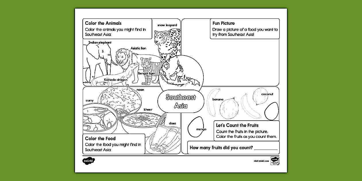 Let’s Learn About Southeast Asia! Worksheet for PK-K