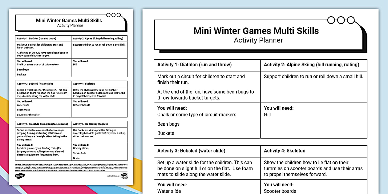 Mini Winter Games Multi Skills Planner Activity - Twinkl