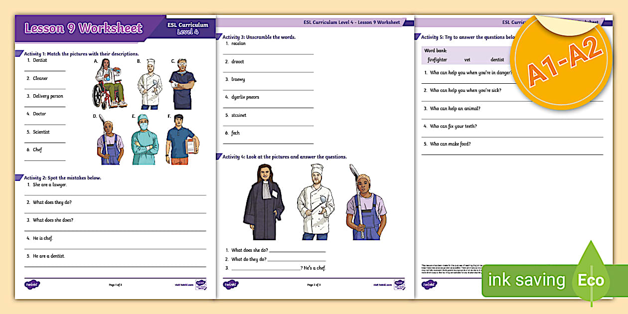 ESL Curriculum Level 4, Lesson 9 Worksheet (Lehrer gemacht)