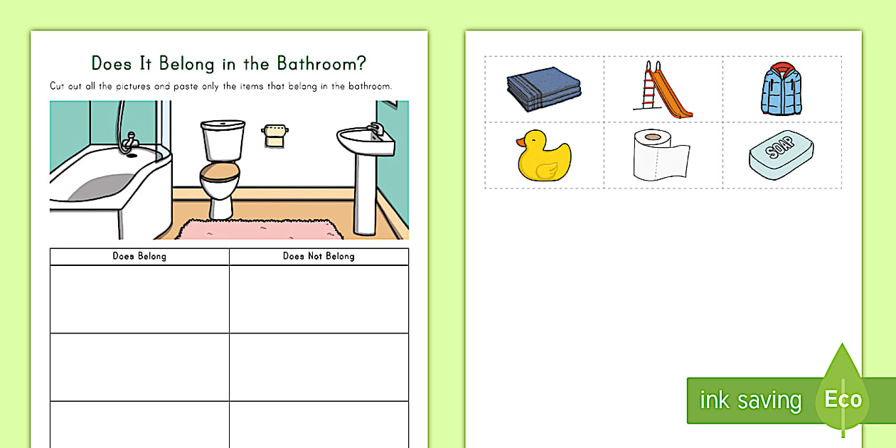 Does It Belong in the Bathroom? Sorting Worksheet - Twinkl
