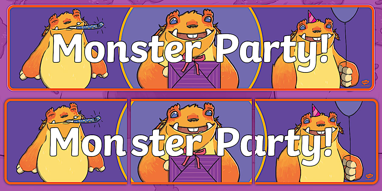 Cursive A Monster Surprise: Monster Party! Display Banner