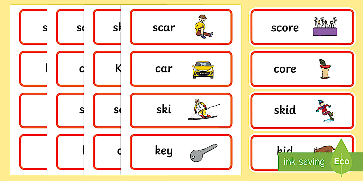 'sk' and 'k' Near Minimal Pair Word Cards (teacher made)