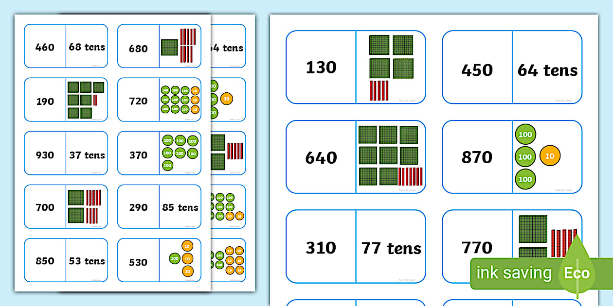 👉 Year 3 3-Digit Place Value Dominoes Multiples of 10 - Twinkl