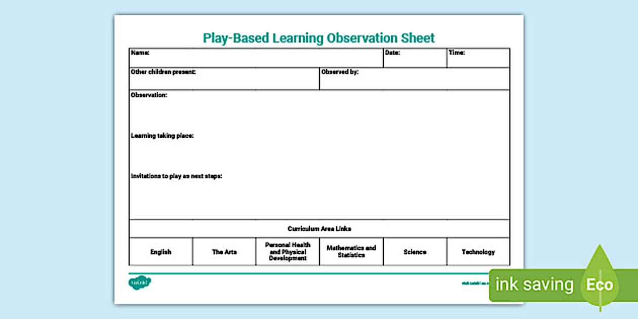 Play-Based Learning Observation Sheet - Twinkl