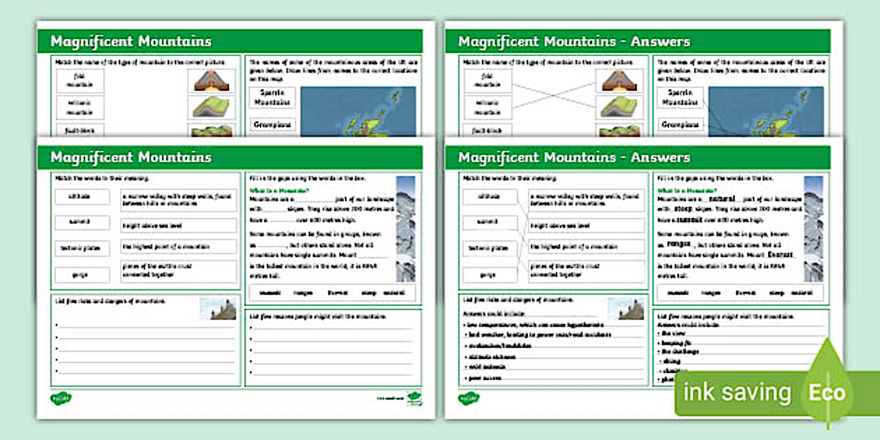 KS2 Geography Revision Mat: Magnificent Mountains - Twinkl
