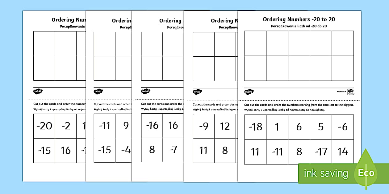 Ordering Numbers -20 to 20 Activity Polish/English - Twinkl