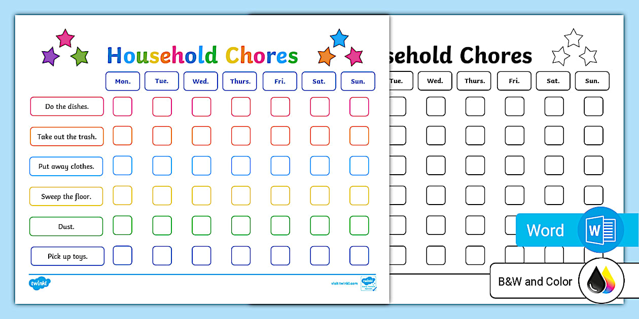 Editable Household Chores Chart (teacher made) - Twinkl