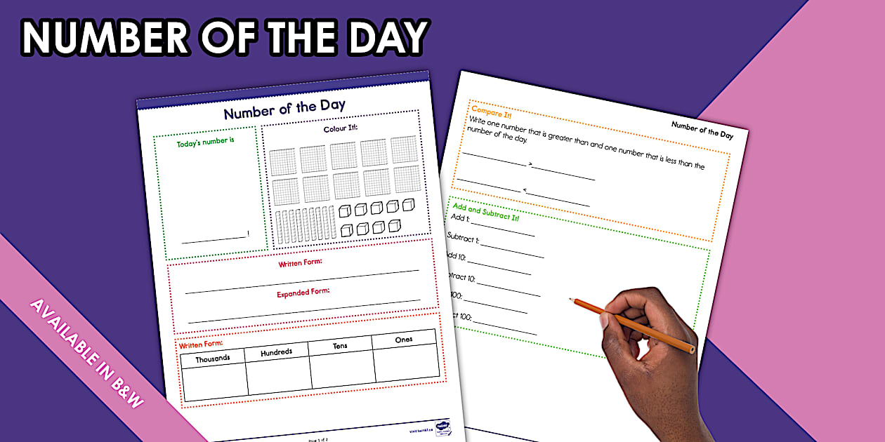 Number of the Day to 1000 Activity Sheet