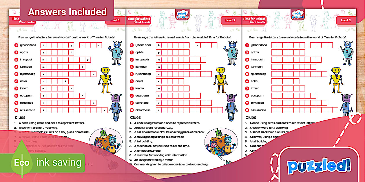 Time for Robots Word Jumble - Twinkl - Kids Puzzles - Twinkl