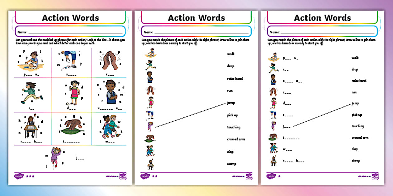 Action Words Worksheet (teacher made) - Twinkl