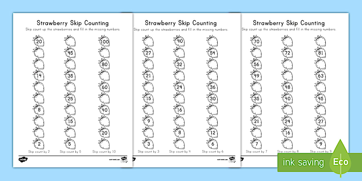 Strawberry Skip Counting Math Worksheet - Twinkl